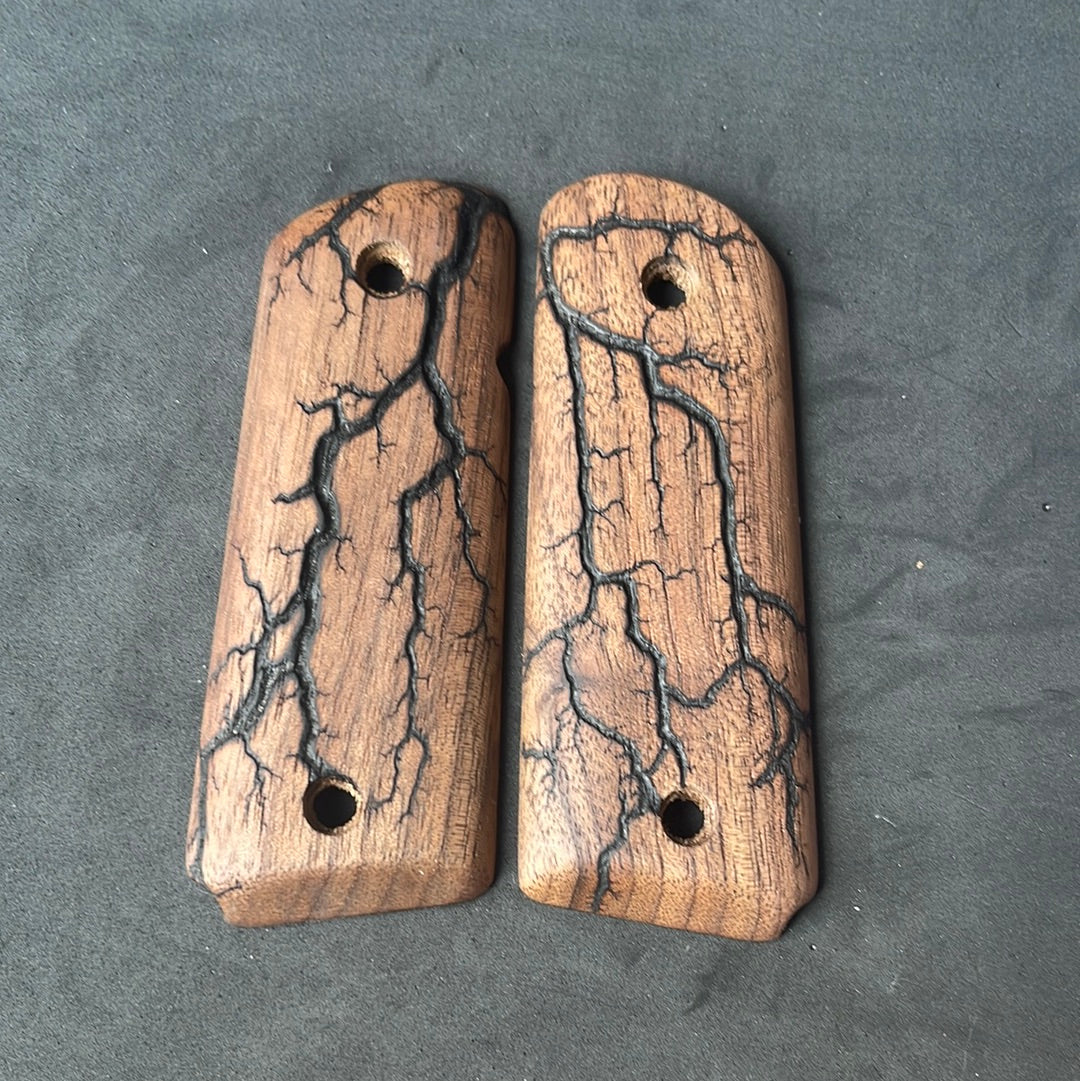 1911 Compact Size Electrocuted Walnut Grips - 007 – Andalog