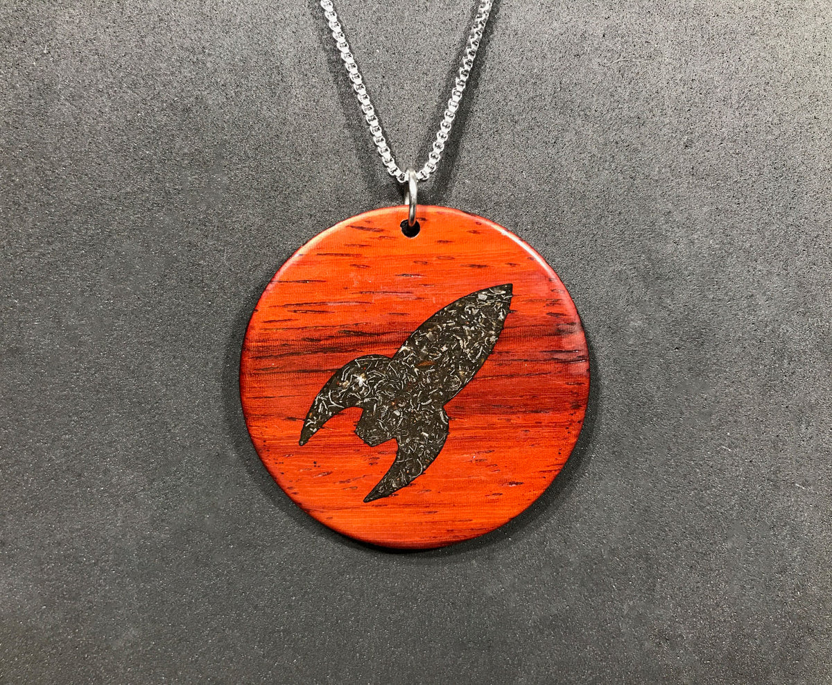 Rocket ship Wood Pendant with Meteorite Inlay – Andalog